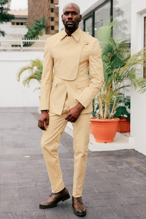 Apricot Turn Down Collar Prom Suits With Flaps | Showprettydress
