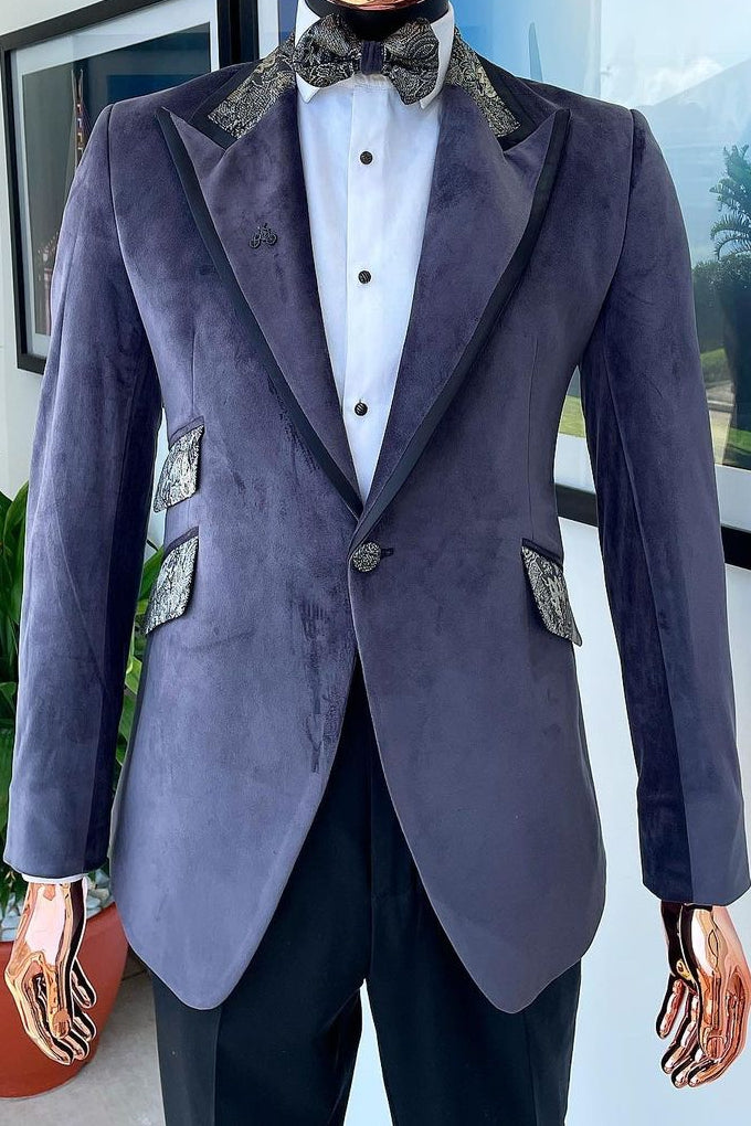 2 Piece Dust Purple One Button Velvet Latest Prom Suit for Formal ...