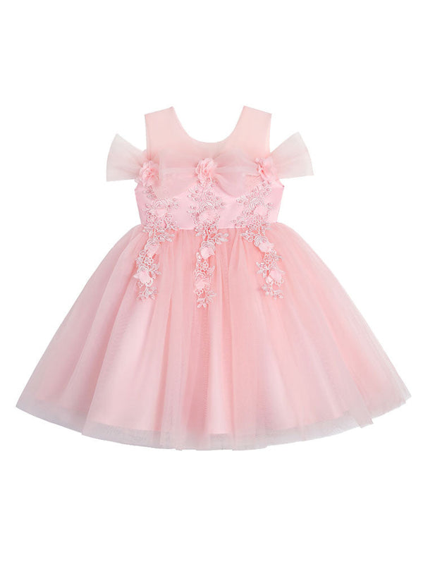 Pink Jewel Neck Sleeveless Short Princess Lace flower girl dresses
