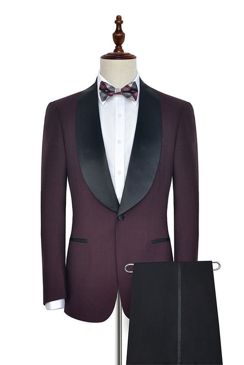 Sharp-looking Black Shawl Collor One Button Burgundy Wedding Suits for ...