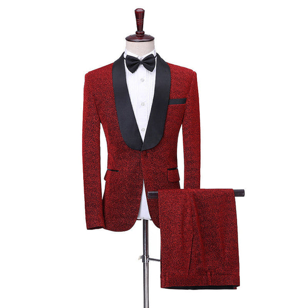 Shiny Red Shawl Lapel One Button Slim Fit Men Suits Online Showprettydress